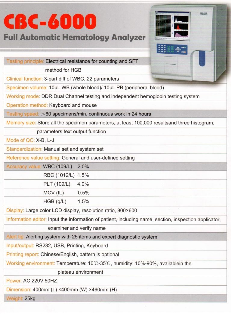 CBC-6000 Auto Hematology Analyzer - ChangChun WanCheng Bio-electron Co ...